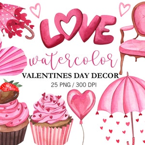 Watercolor Valentines Day Clipart, Love PNG, Valentine Heart Clipart ...