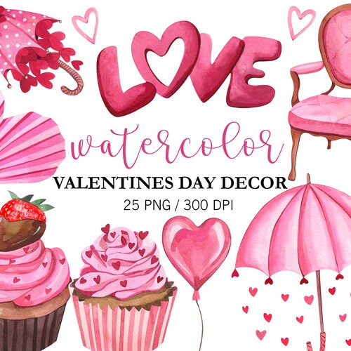 Cute Love Clipart Watercolor Valentines Day Clipart - Etsy