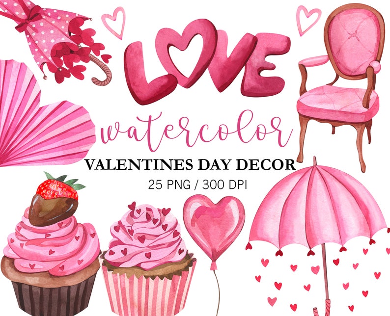 Watercolor Valentines Day Clipart Love PNG Valentine Heart - Etsy