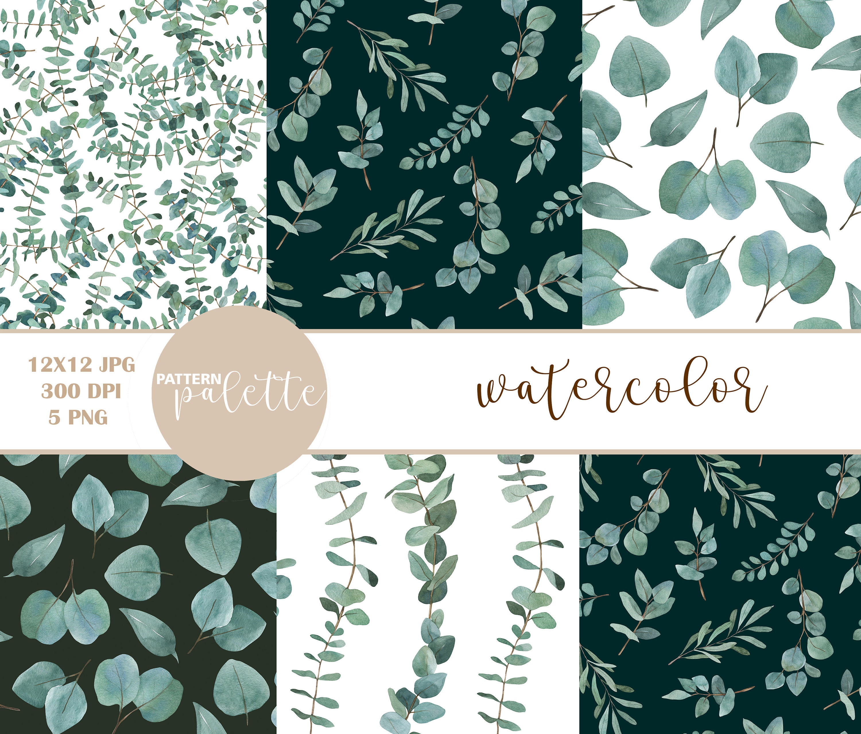 Watercolor Eucalyptus Seamles Patterns Greenery Pattern | Etsy