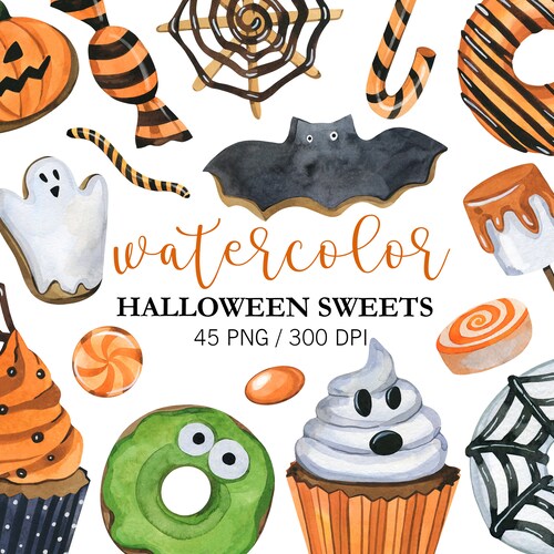 Watercolor Halloween Clipart Fall Clipart PNG Halloween - Etsy