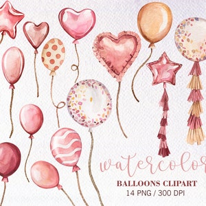 Watercolor Balloons Clipart, Heart Balloon, Birthday Clipart, Party ...