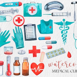 Watercolor Medical Clipart: Nurse & Doctor Illustrations PNG Digital ...