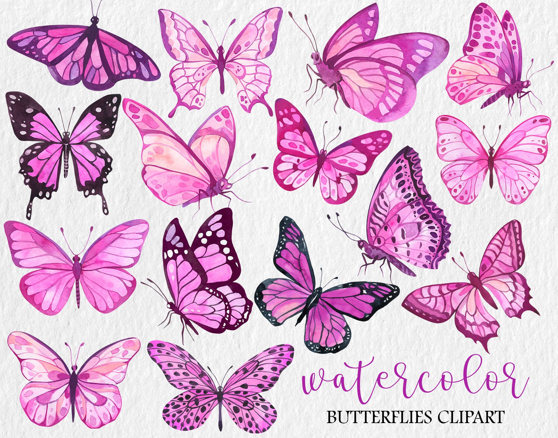 Watercolor Pink Butterflies Clipart Butterfly Clipart - Etsy