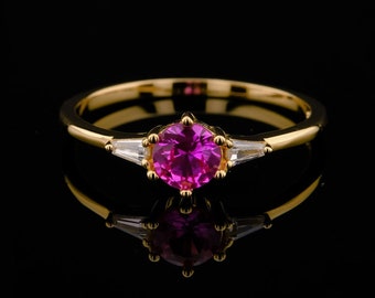 14K Solid Gold Ruby Ring, Ruby Art Deco Ring, Ruby Stone Ring, Dainty Ruby Ring, Gift for Her ...
