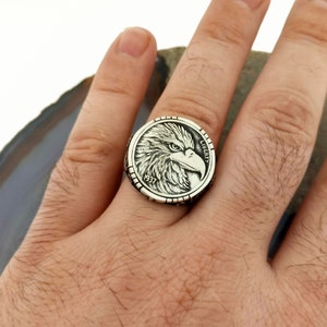925 Sterling Silver Eagle Head Liberty 1937 Coin Men's Ring ,gift Vintage Men's Ring,halloween ...