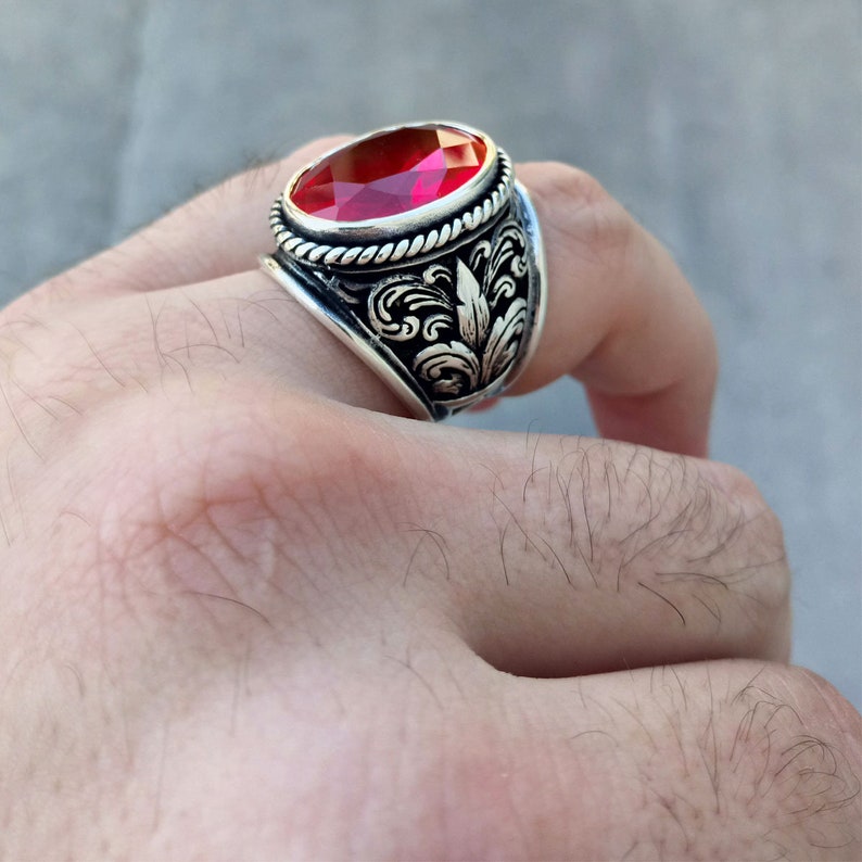 925 Sterling Silver Rubby Stone Men's Ring Men Ring - Etsy