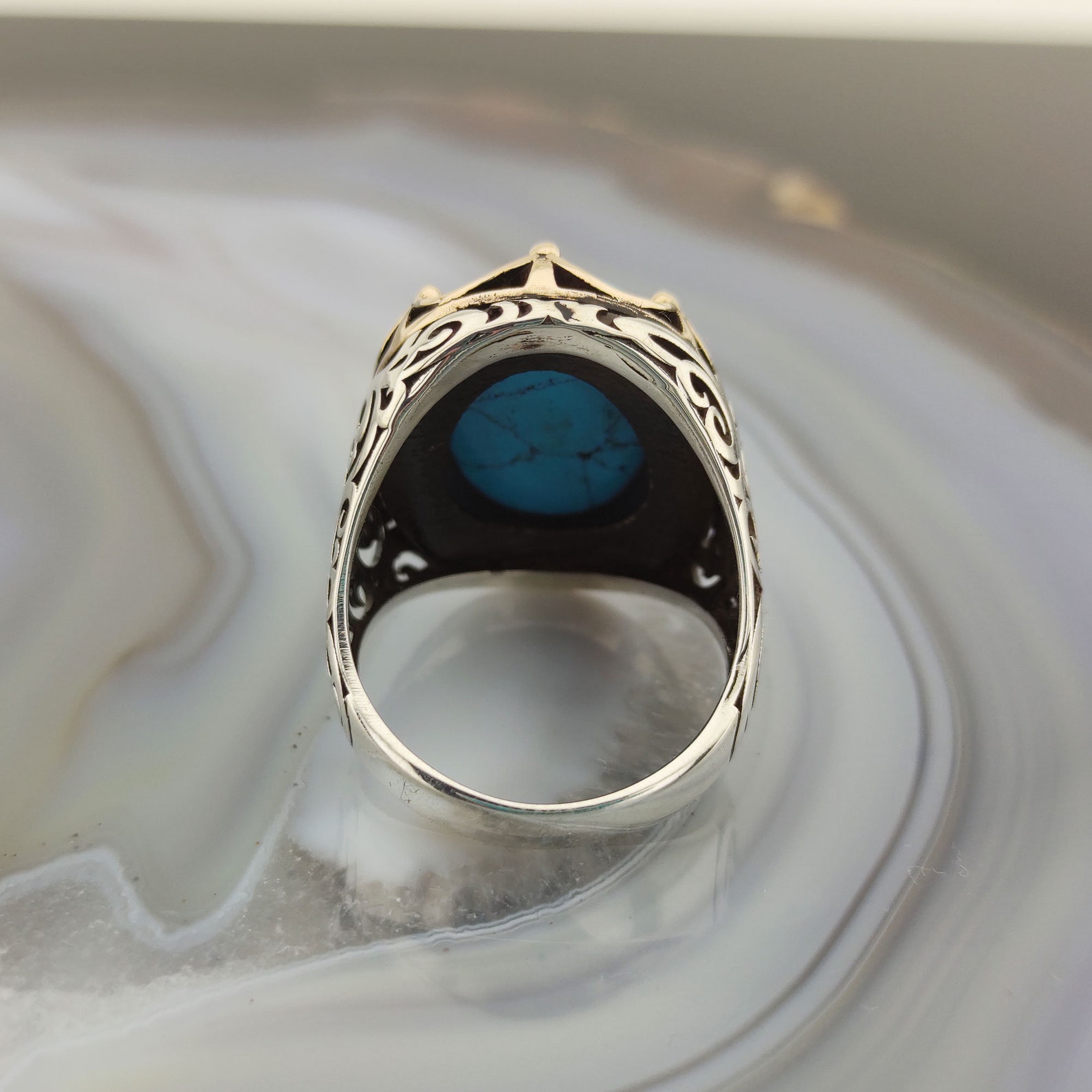 925k Silver Turquoise Stone Men Ringsilver Crown of a King - Etsy