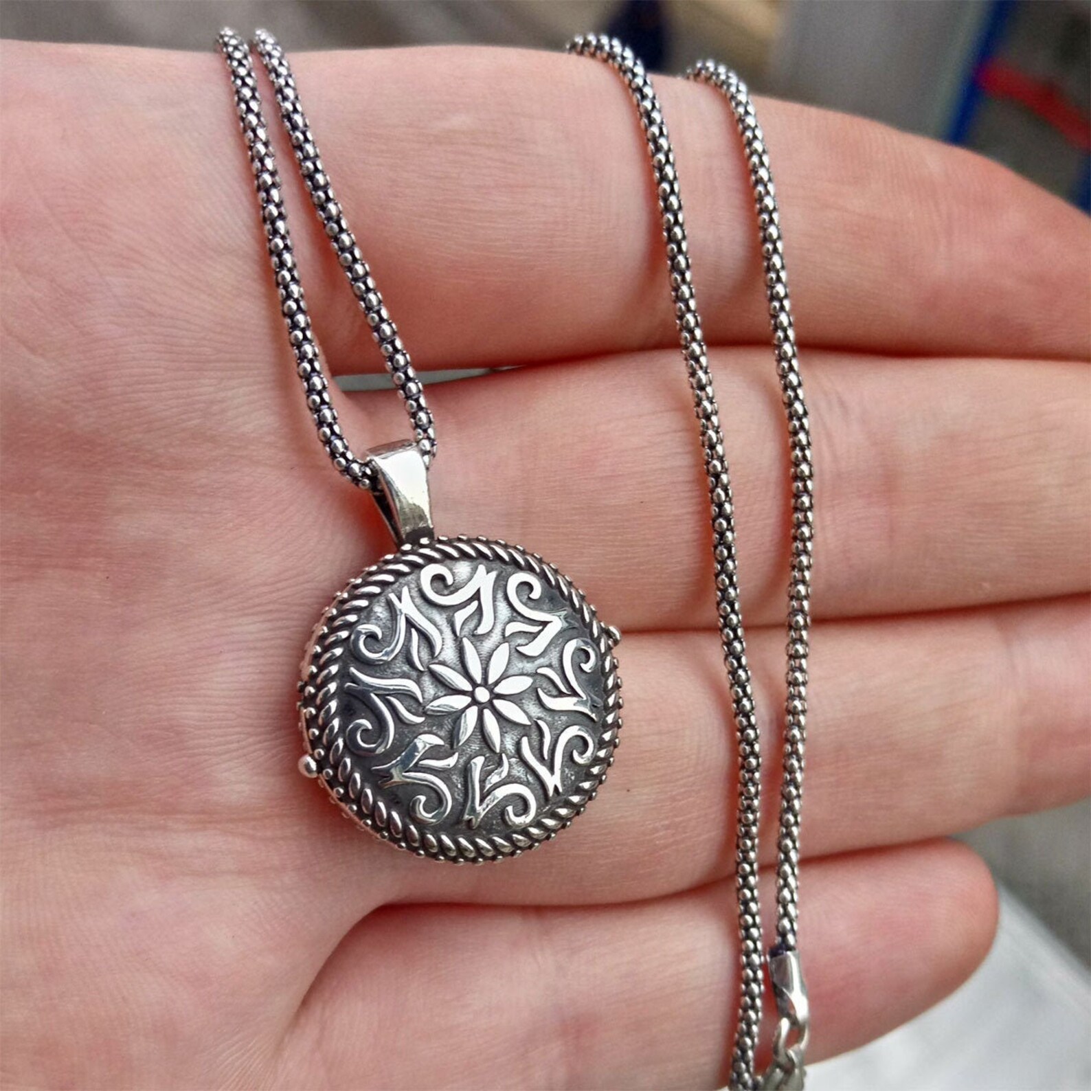 Solid Round Locket Necklace Hidden Locket Necklace Sterling - Etsy