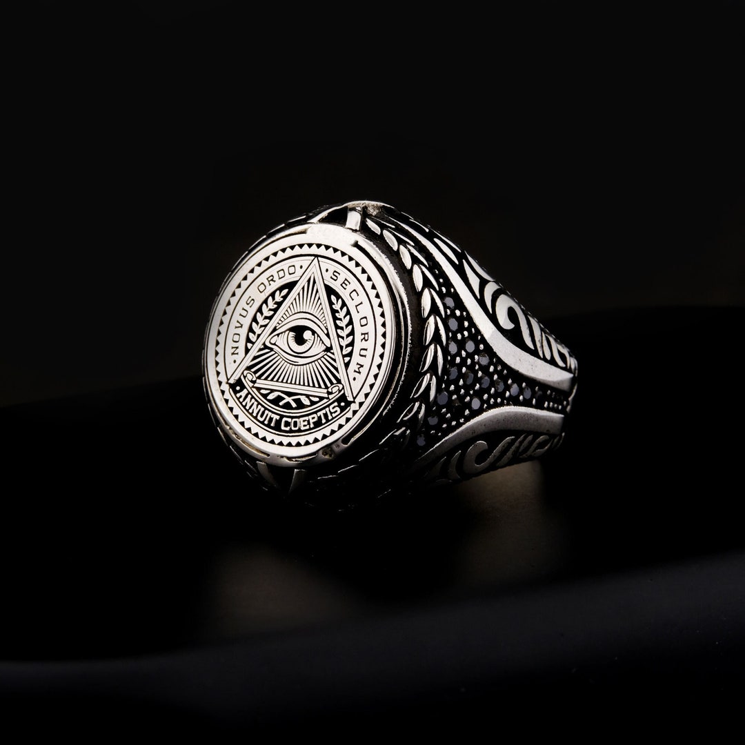 Sterling Silver Masonic Ring: Illuminati All Seeing Eye Pyramid Jewelry ...