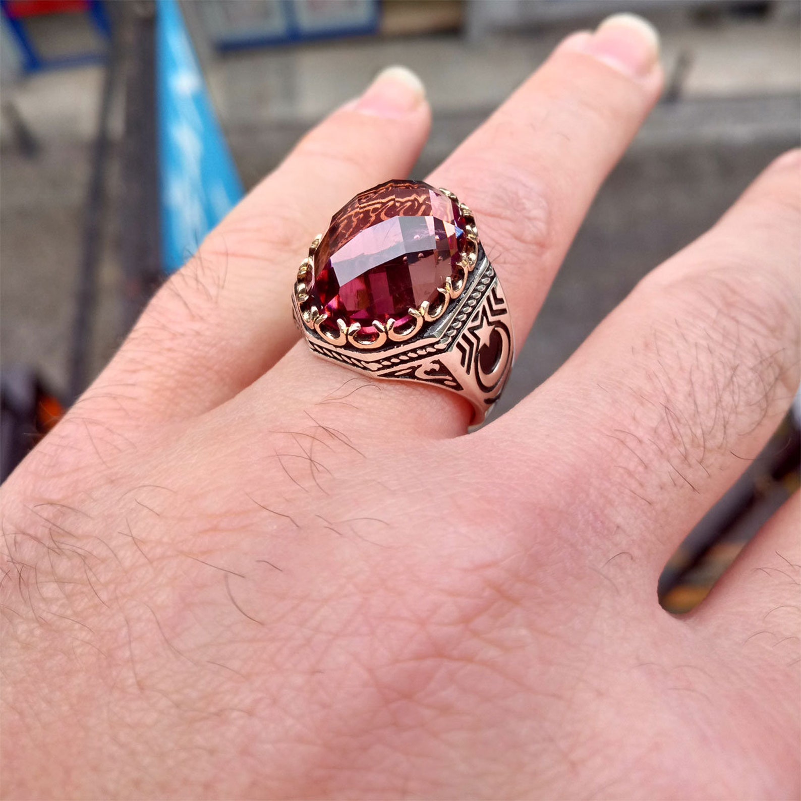 925 Sterling Silver Alexandrite Stone Moon Star Patterned | Etsy