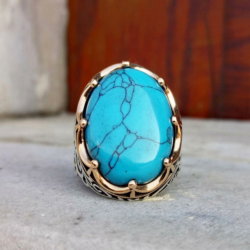 925k Silver Turquoise Stone Men RingSilver Crown of a king | Etsy