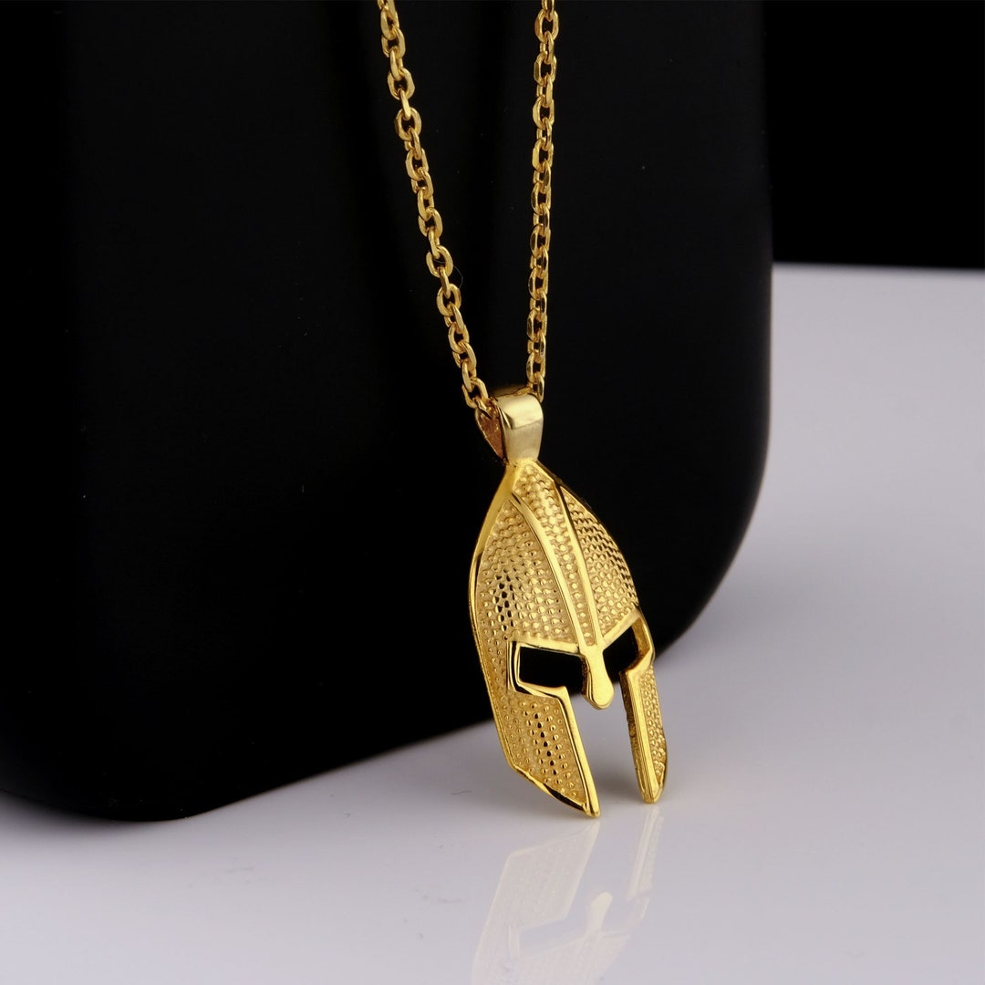 14k Solid Gold Spartan Helmet Necklace: Ancient Greek Warrior Pendant ...