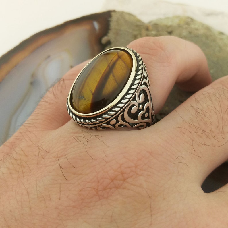 Tiger Eye Ring Tiger Eye Silver Men Ring Brown Gemstone - Etsy