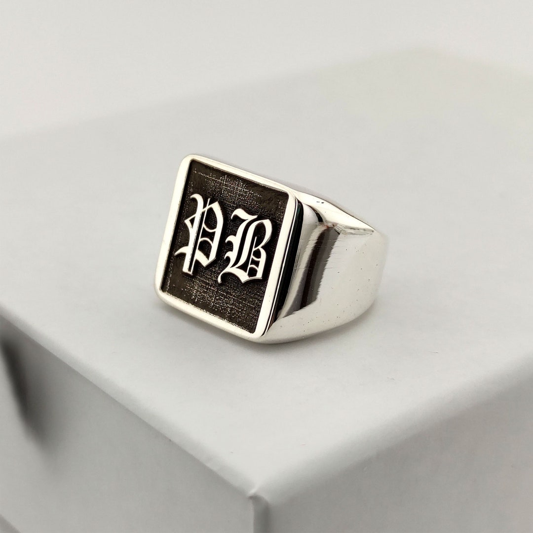 Square Signet Ring, Mens Initial Ring, Women Initial Ring, Monogram ...