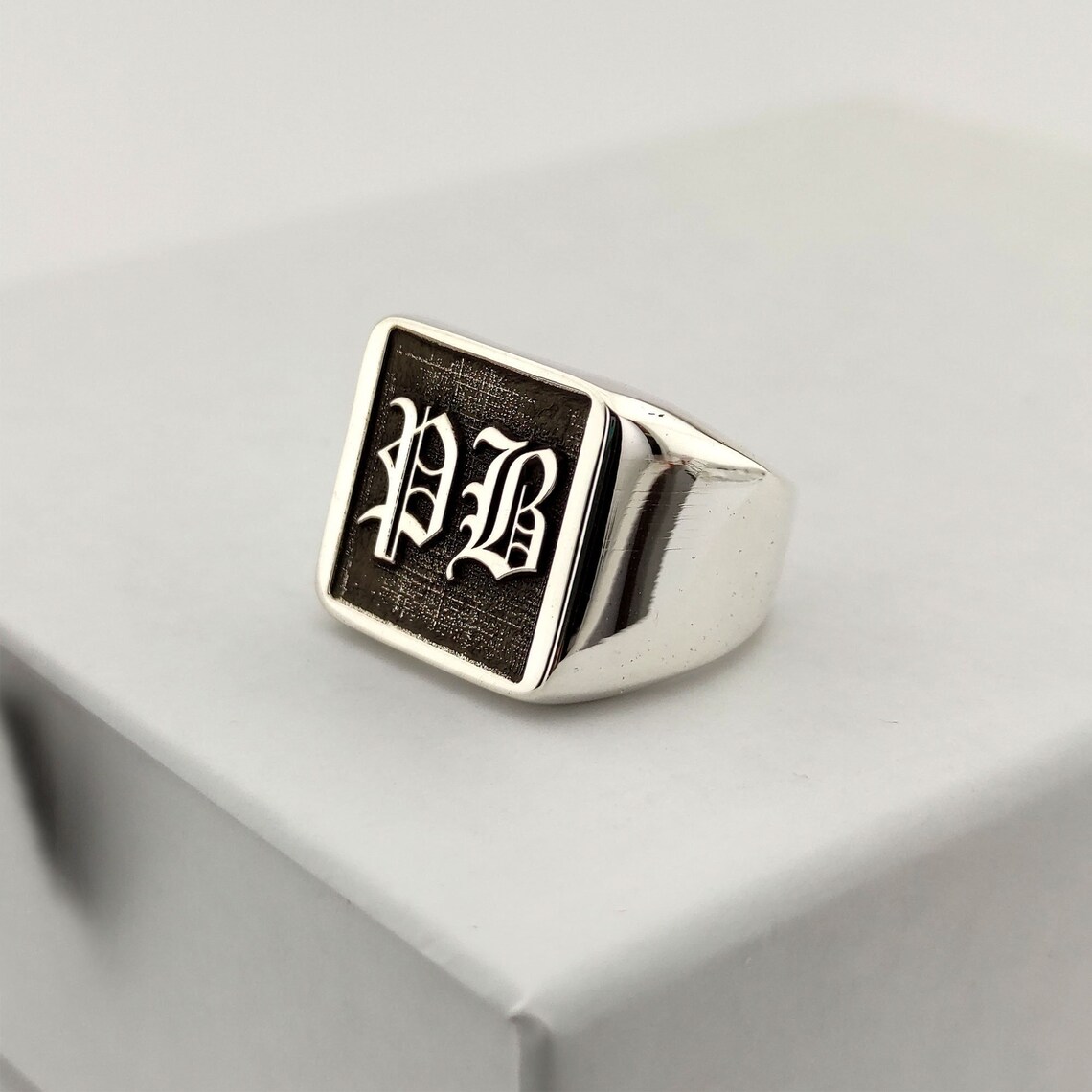 Square Signet Ring Mens Initial Ring Women Initial Ring - Etsy