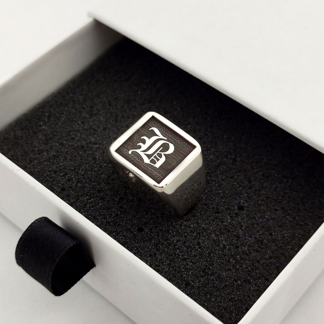 Square Signet Ring Mens Initial Ring Women Initial Ring - Etsy