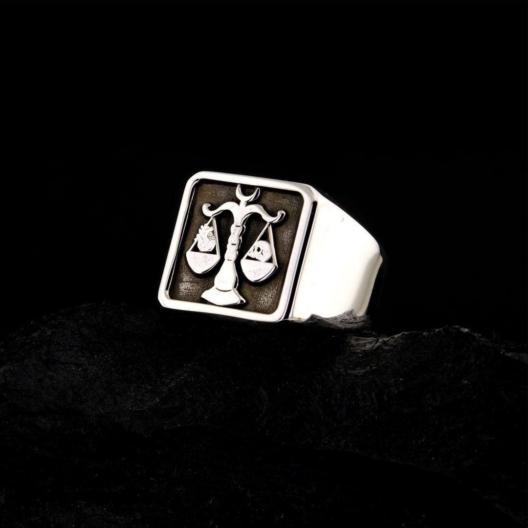 Libra Zodiac Signet Ring, Silver Libra Ring, Astrology Zodiac Ring ...