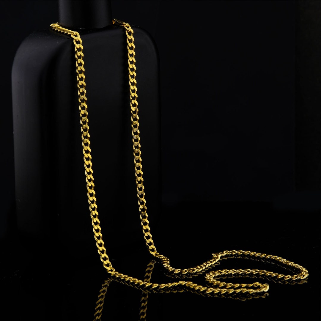 14K Gold Men Necklace, Solid 14K Gold Miami Cuban Curb Chain, 14K Gold ...