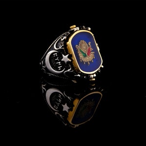 Two Sided Ottoman State Coat of Arms and Crescent and Star Men's Ring ...