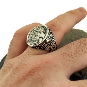 925 Sterling Silver Eagle Head Liberty 1937 Coin Men's Ring ,gift Vintage Men's Ring,halloween ...