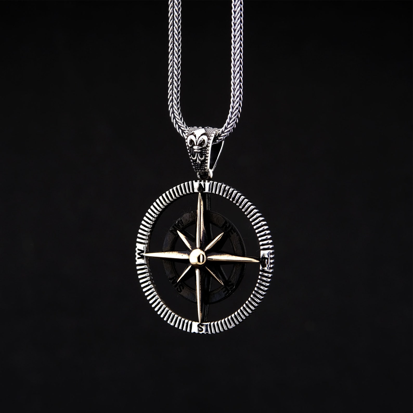 Mens Silver Compass Necklace 925 Sterling Silver Necklace - Etsy