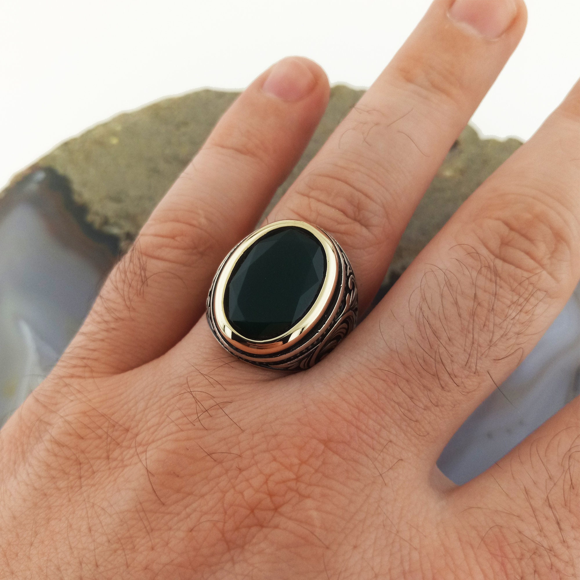 Green Stone Silver Men's Ringgreen Stone Silver - Etsy