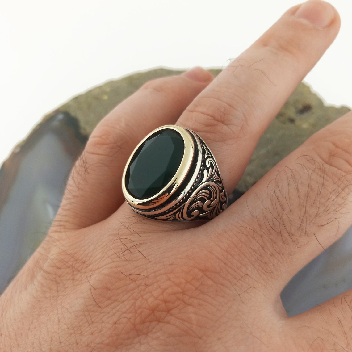 Green Stone Silver Men's Ringgreen Stone Silver - Etsy