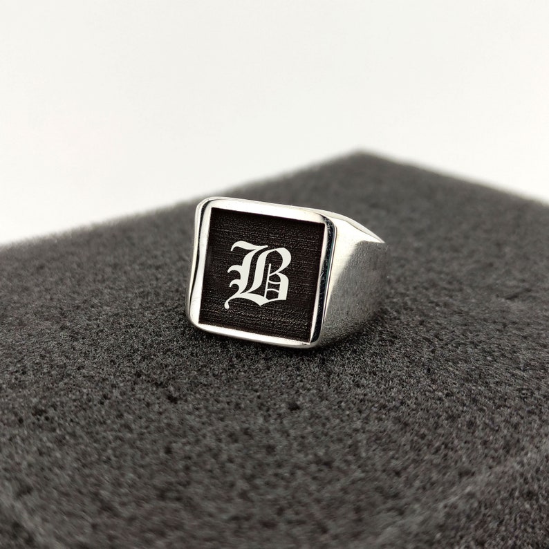 Square Signet Ring Mens Initial Ring Women Initial Ring - Etsy