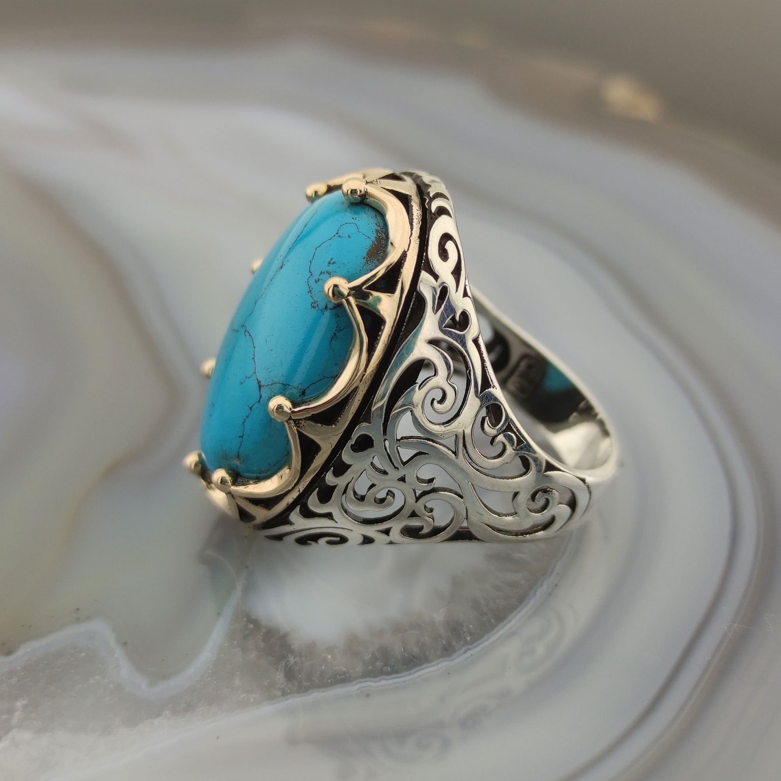 925k Silver Turquoise Stone Men Ringsilver Crown of a King - Etsy
