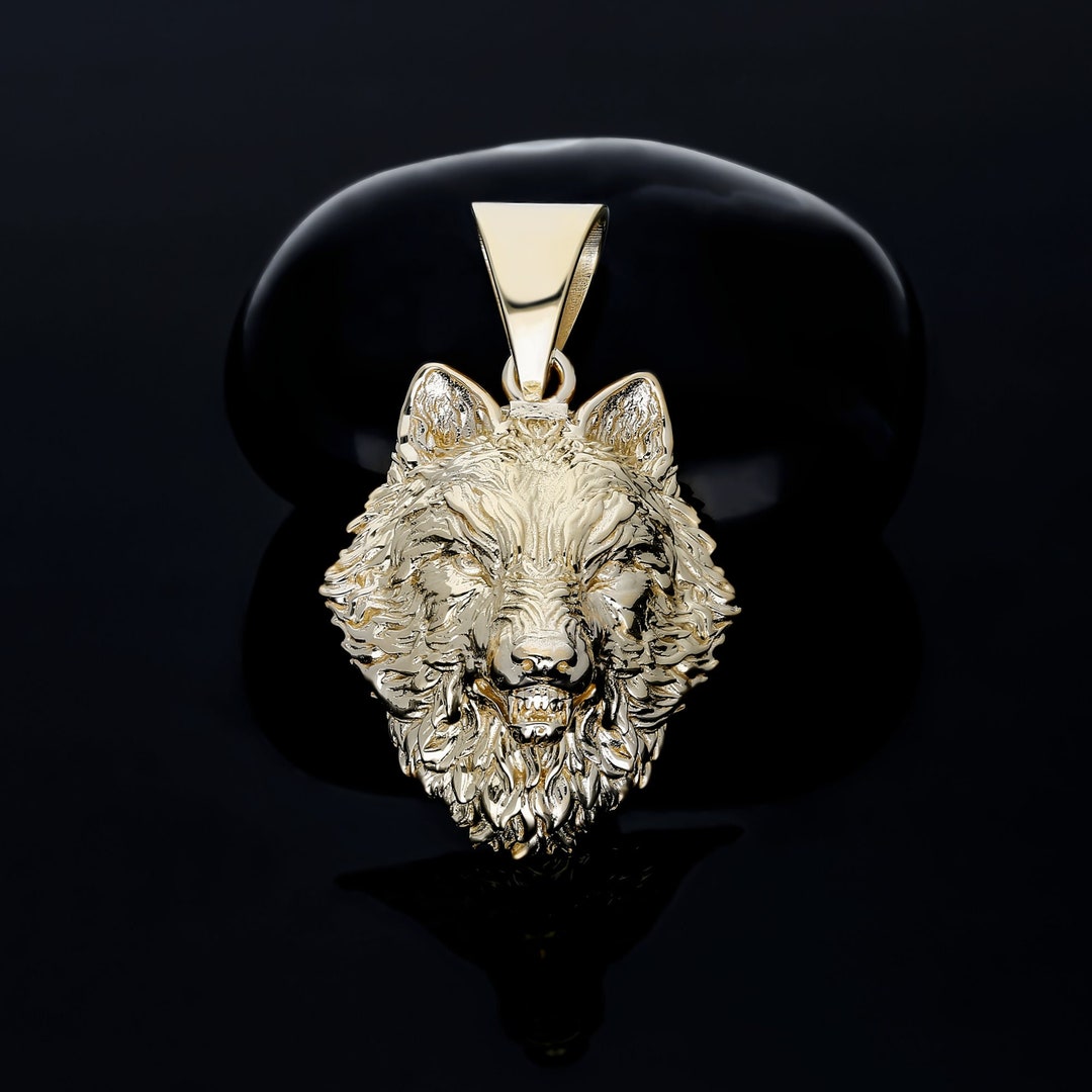 14k Solid Gold Wolf Pendant Necklace: Detailed Handmade Wolf Head - Etsy
