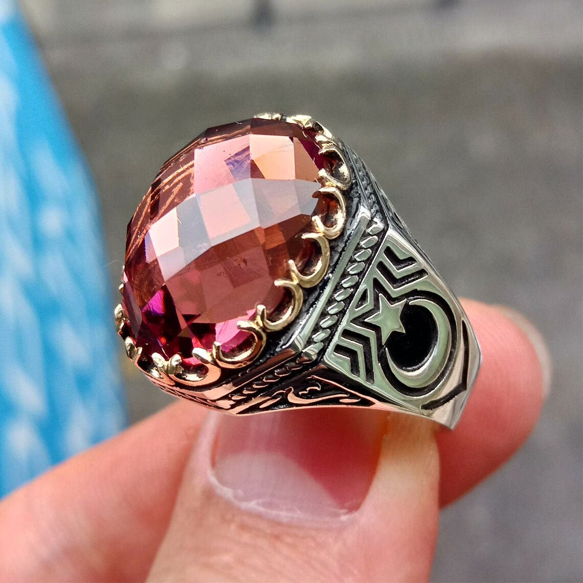 925 Sterling Silver Alexandrite Stone Moon Star Patterned | Etsy