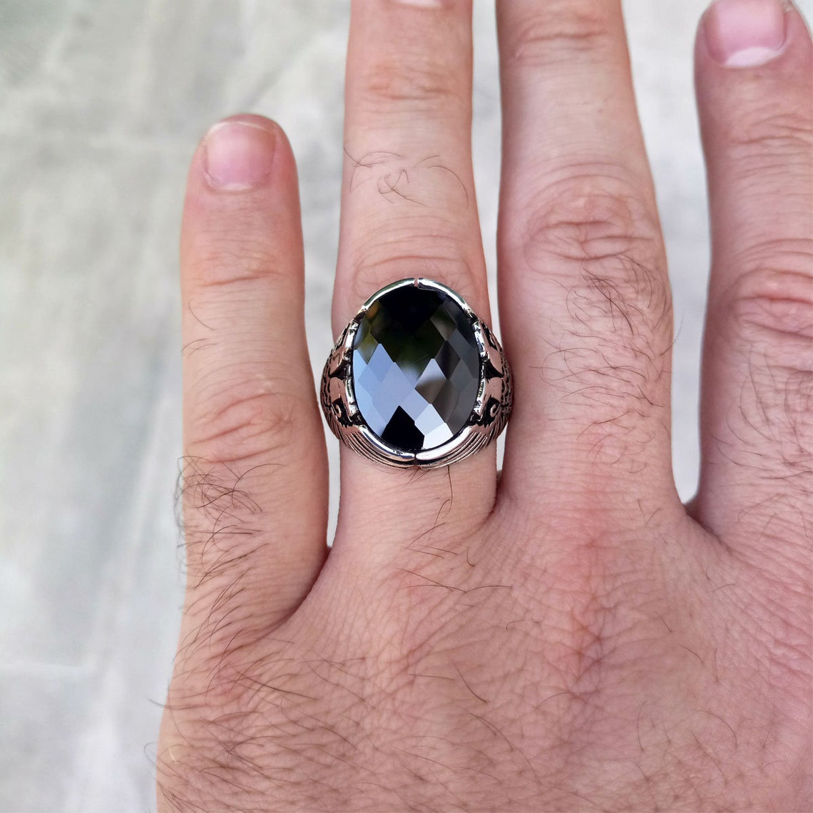 925 Sterling Silver Double Headed Eagle Engraved Black Zircon - Etsy