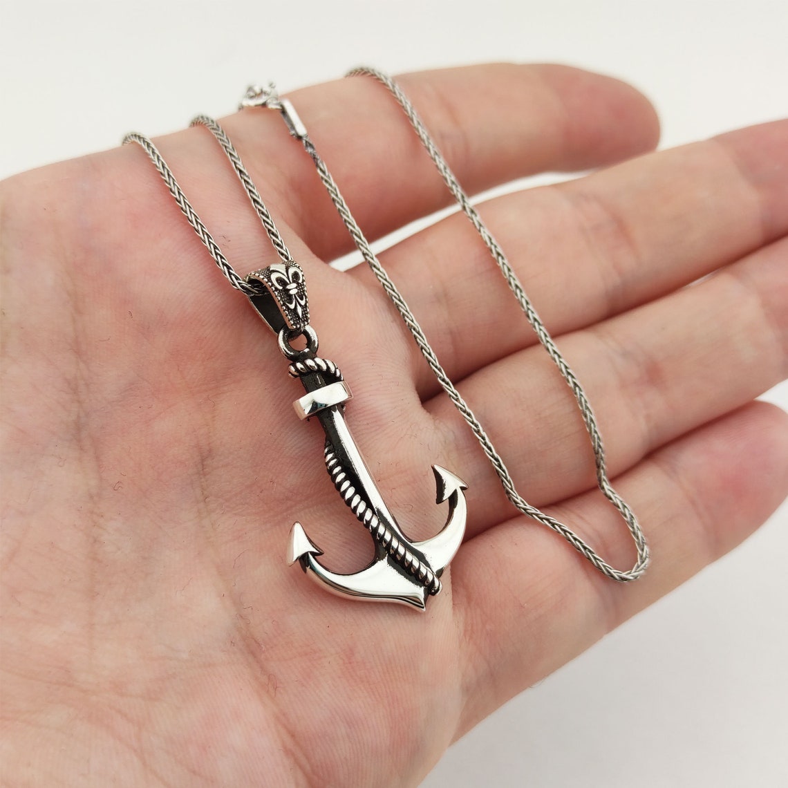 925 Sterling Silver Anchor Necklace and 55 Cm Chain 925 | Etsy