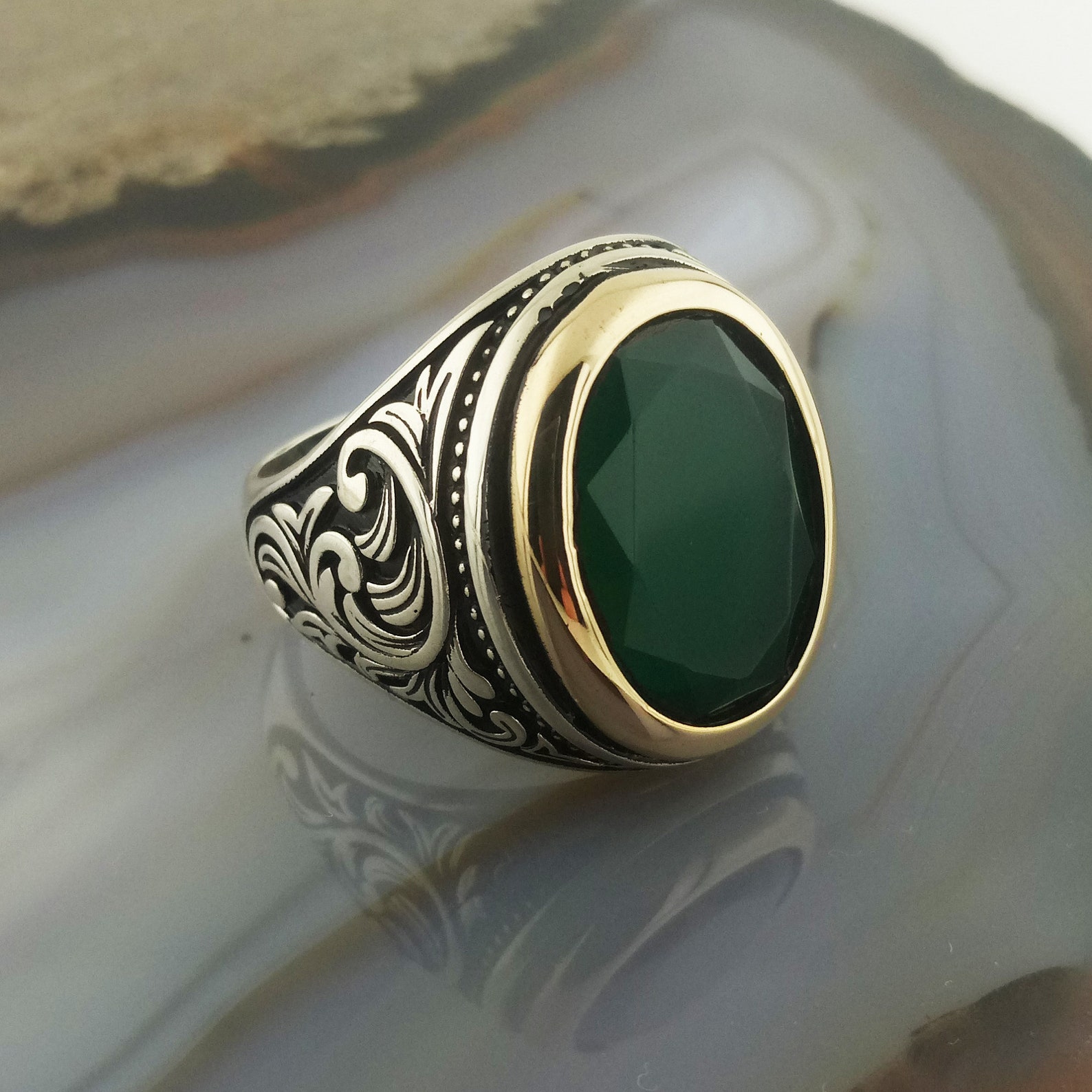 Green Stone Silver Men's Ringgreen Stone Silver - Etsy