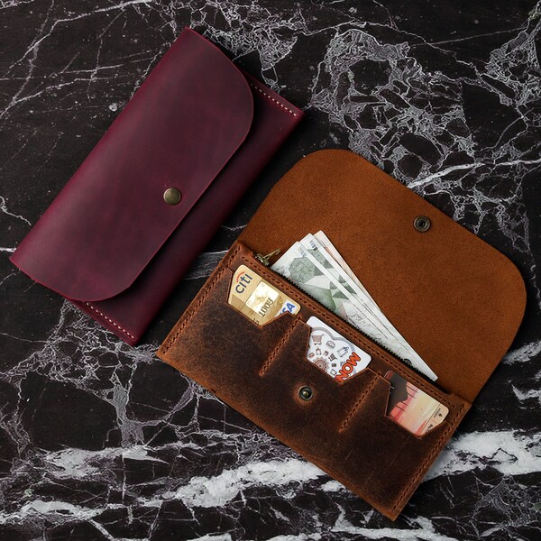 Long Leather Wallet - Etsy