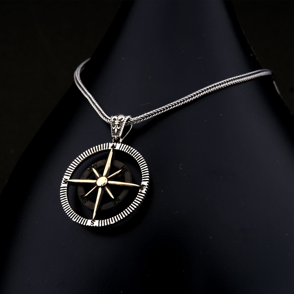 Mens Silver Compass Necklace 925 Sterling Silver Necklace - Etsy