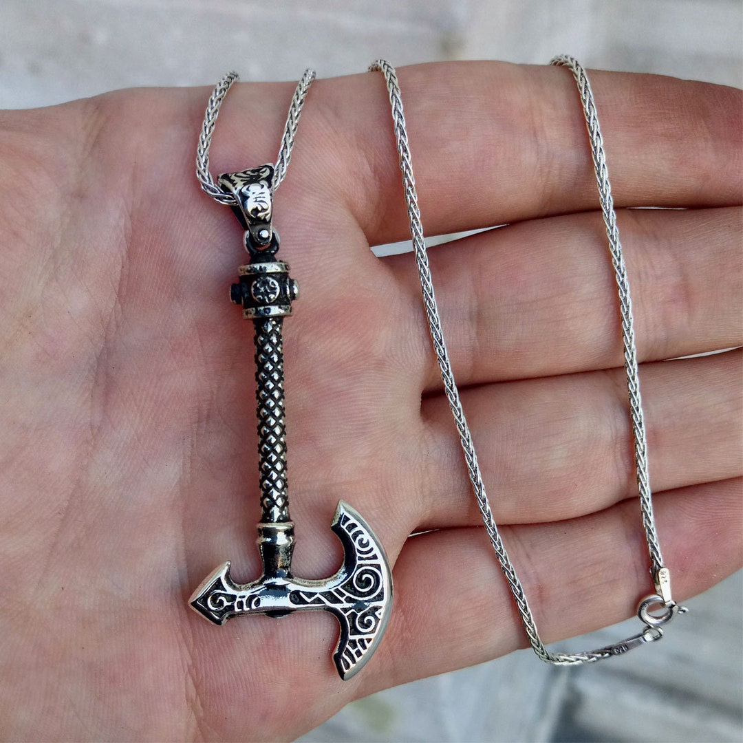 Viking Axe Mens Necklace Silver Battle Axe Pendant With - Etsy