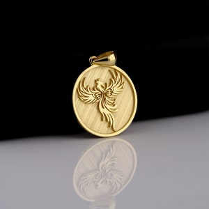 14K Solid Gold Phoenix Necklace, Phoenix Bird Medallion, Rising Phoenix ...