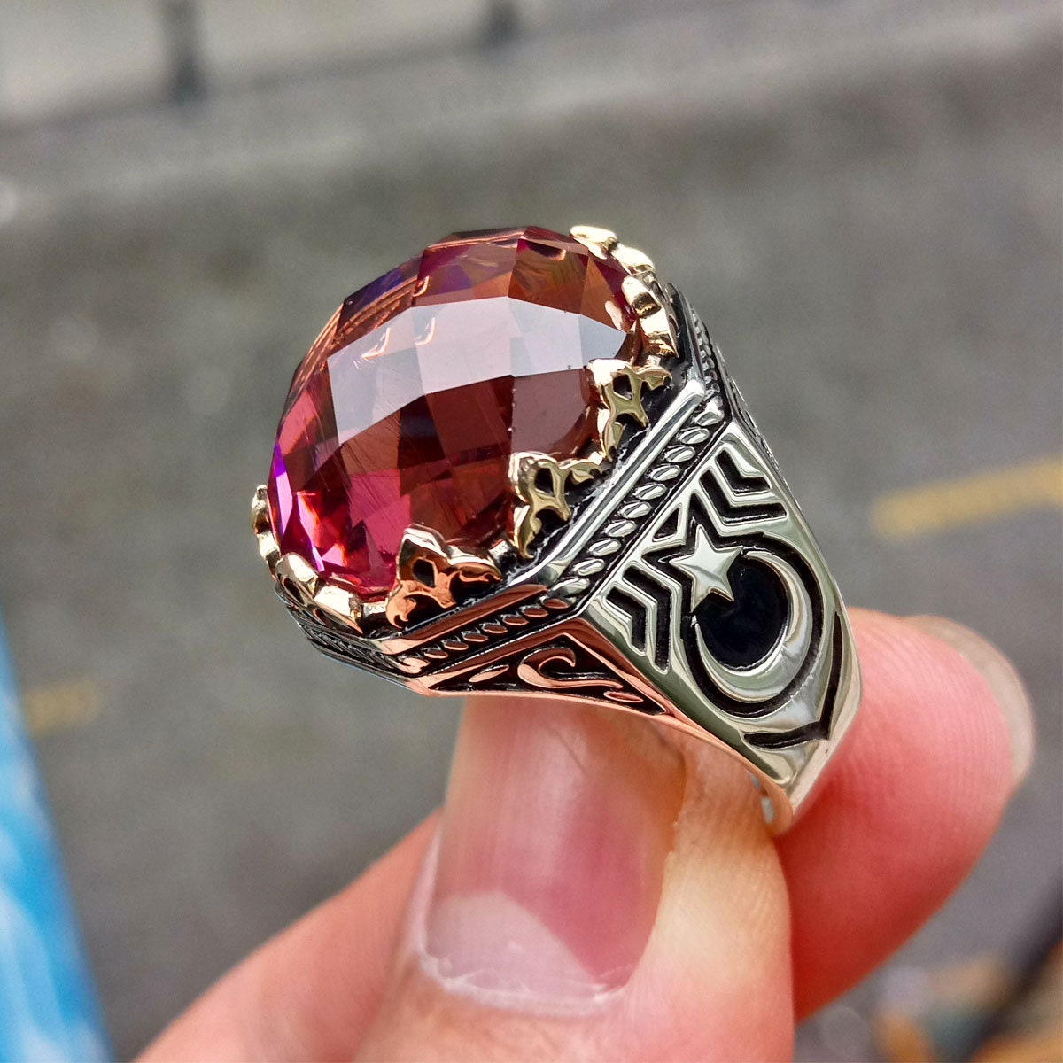 925 Sterling Silver Alexandrite Stone Moon Star Patterned - Etsy