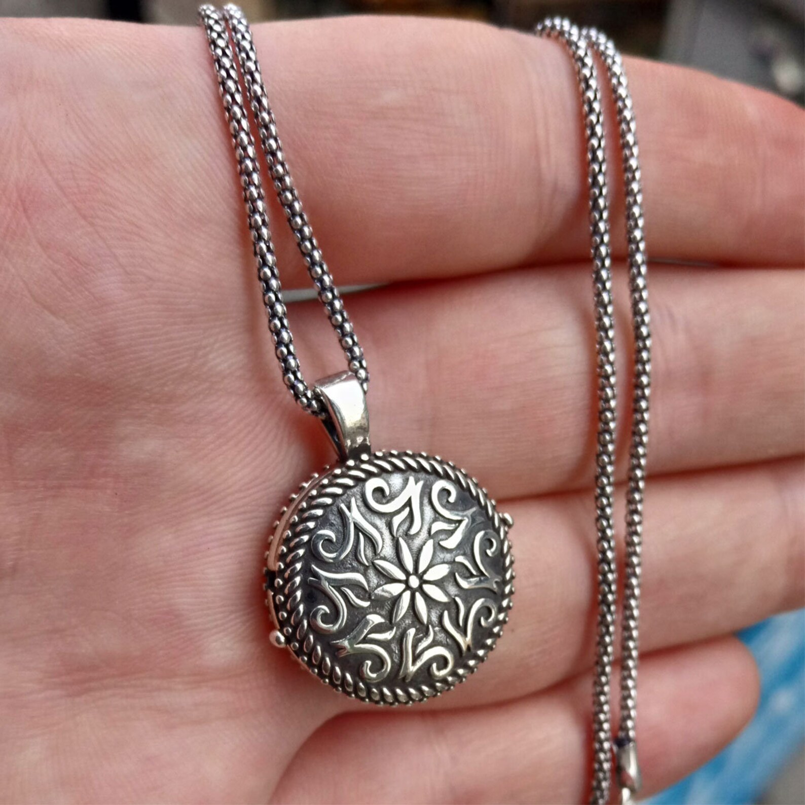 Solid Round Locket Necklace Hidden Locket Necklace Sterling - Etsy