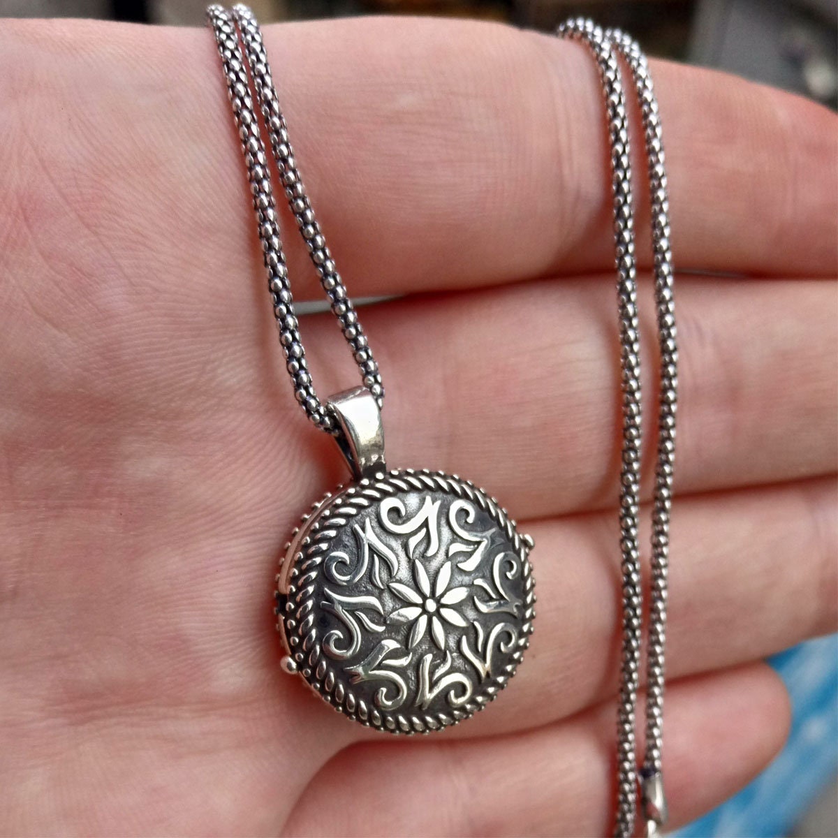Solid Round Locket Necklace Hidden Locket Necklace Sterling - Etsy