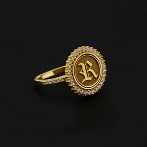14k Solid Gold Ring,14k Gold Initial Ring,monogram Gemstone Ring ...