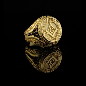 14k Solid Gold Masonic Ring: Freemason Band, All Seeing Eye - Etsy