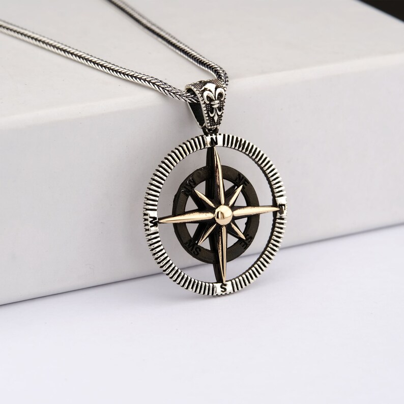 Mens Silver Compass Necklace 925 Sterling Silver Necklace - Etsy