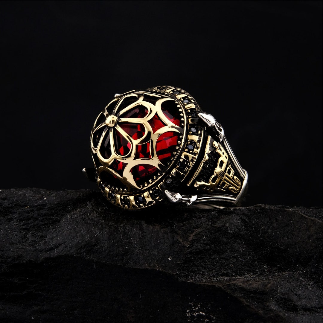 925 Sterling Silver Red Stone Men Ring, Unique Gift for Men, Turkish ...