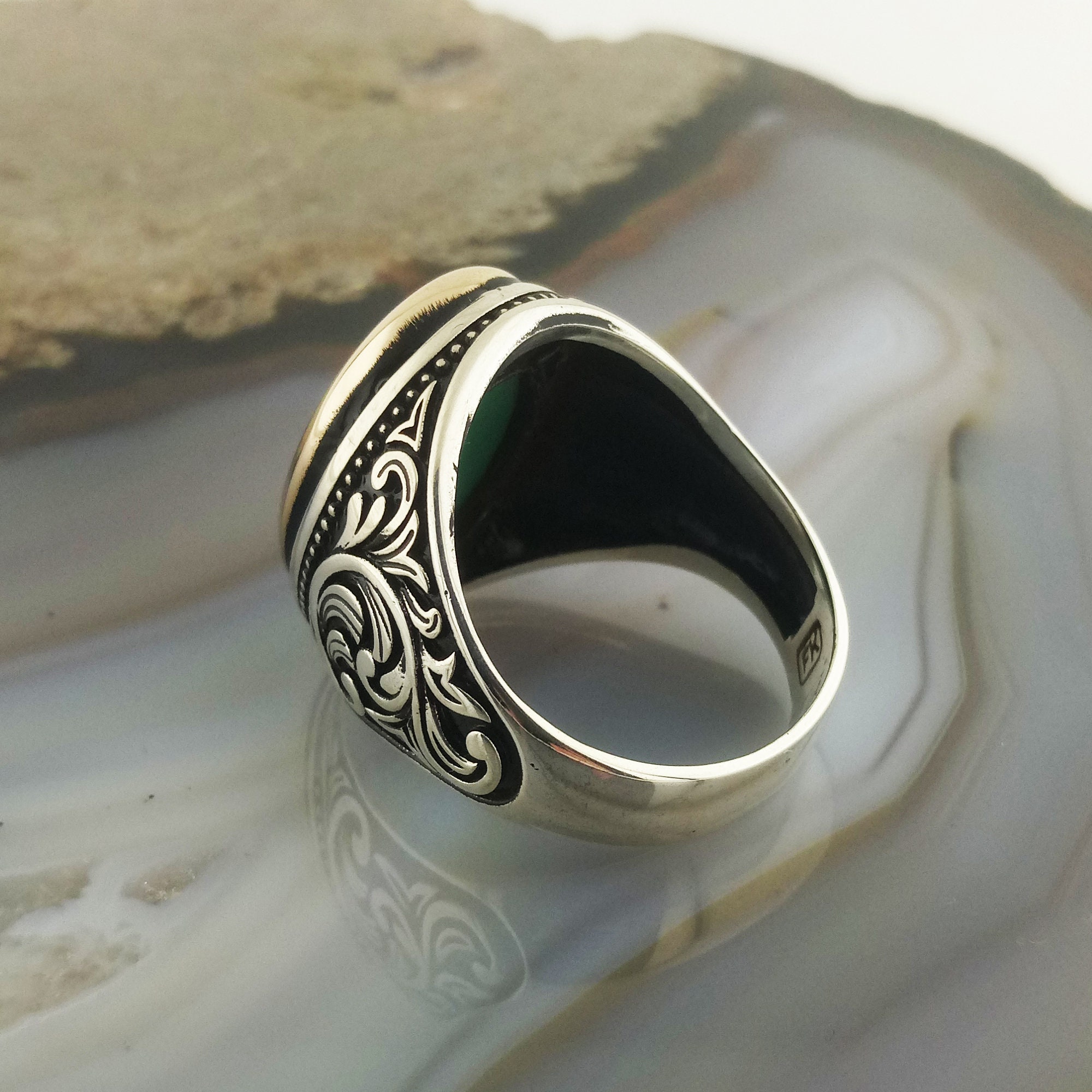 Green Stone Silver Men's Ringgreen Stone Silver - Etsy