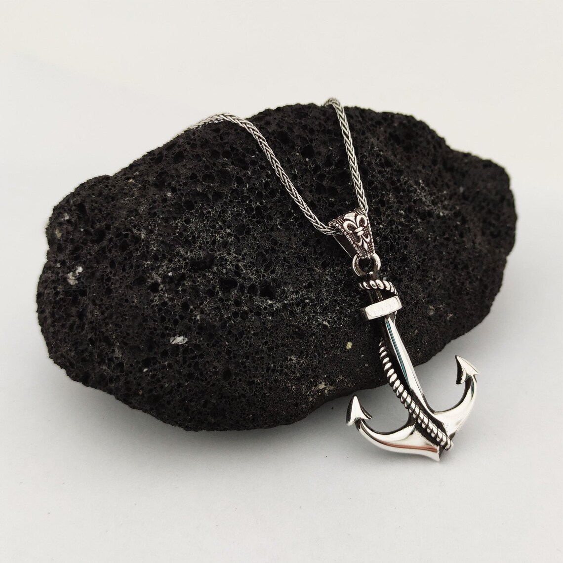 925 Sterling Silver Anchor Necklace and 55 Cm Chain 925 | Etsy