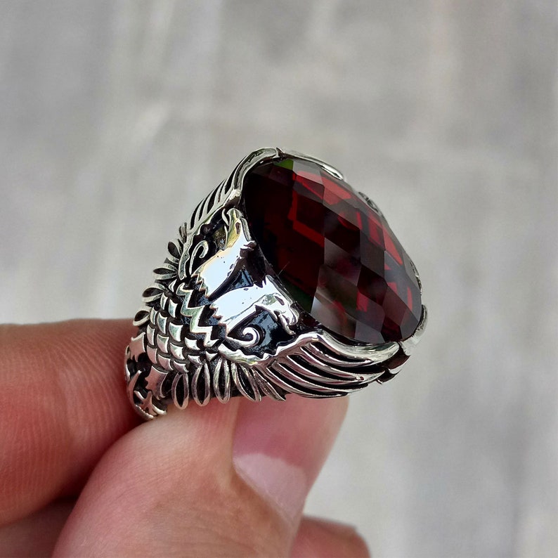 Mens Handmade Ring Red Stone Silver Mens Ring With Rising - Etsy