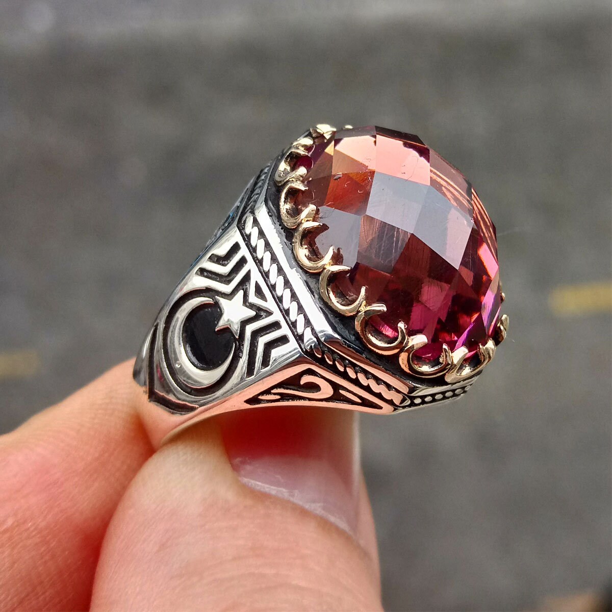 925 Sterling Silver Alexandrite Stone Moon Star Patterned | Etsy